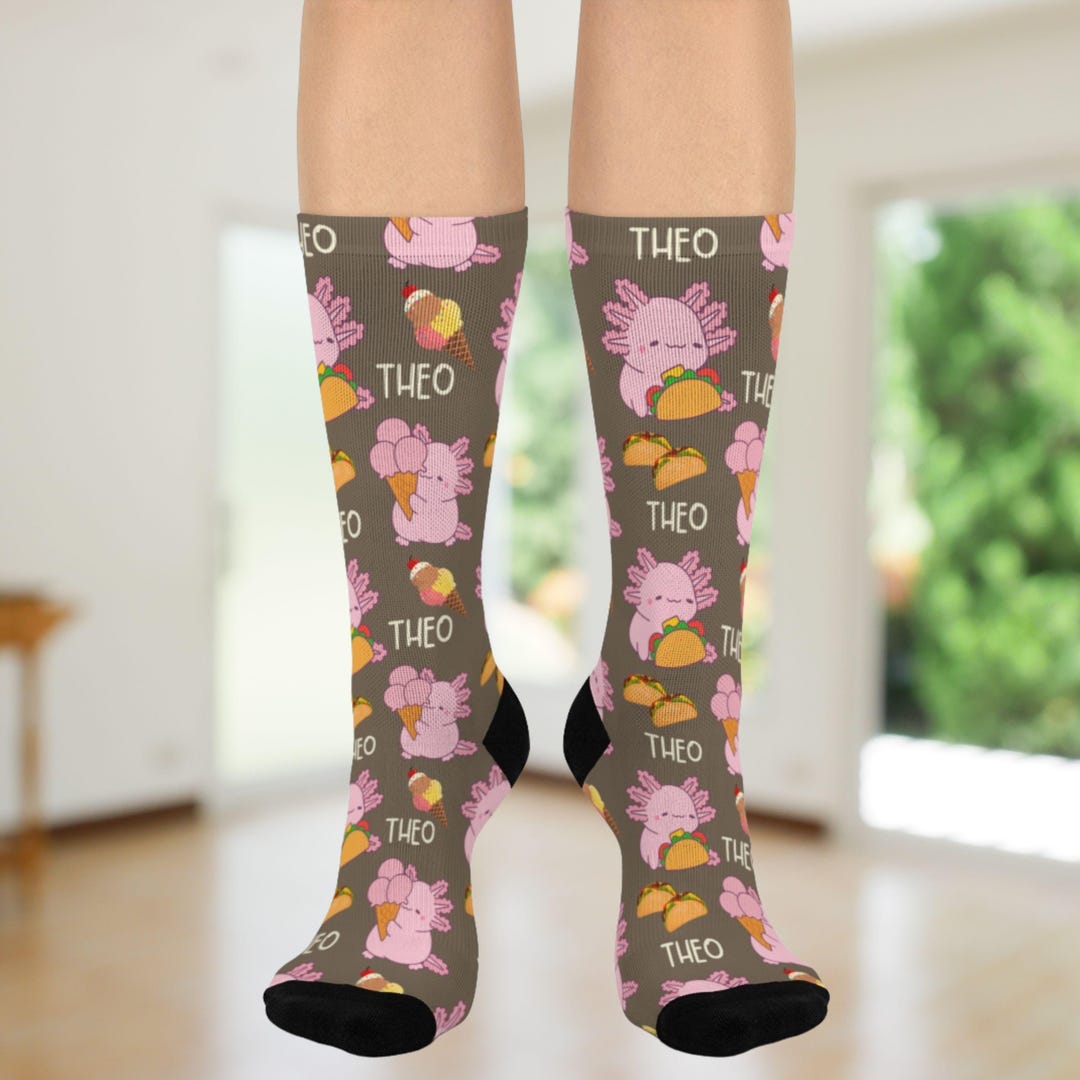 Personalized Axolotl Eating Taco and Ice-cream Cute Design Socks for ...