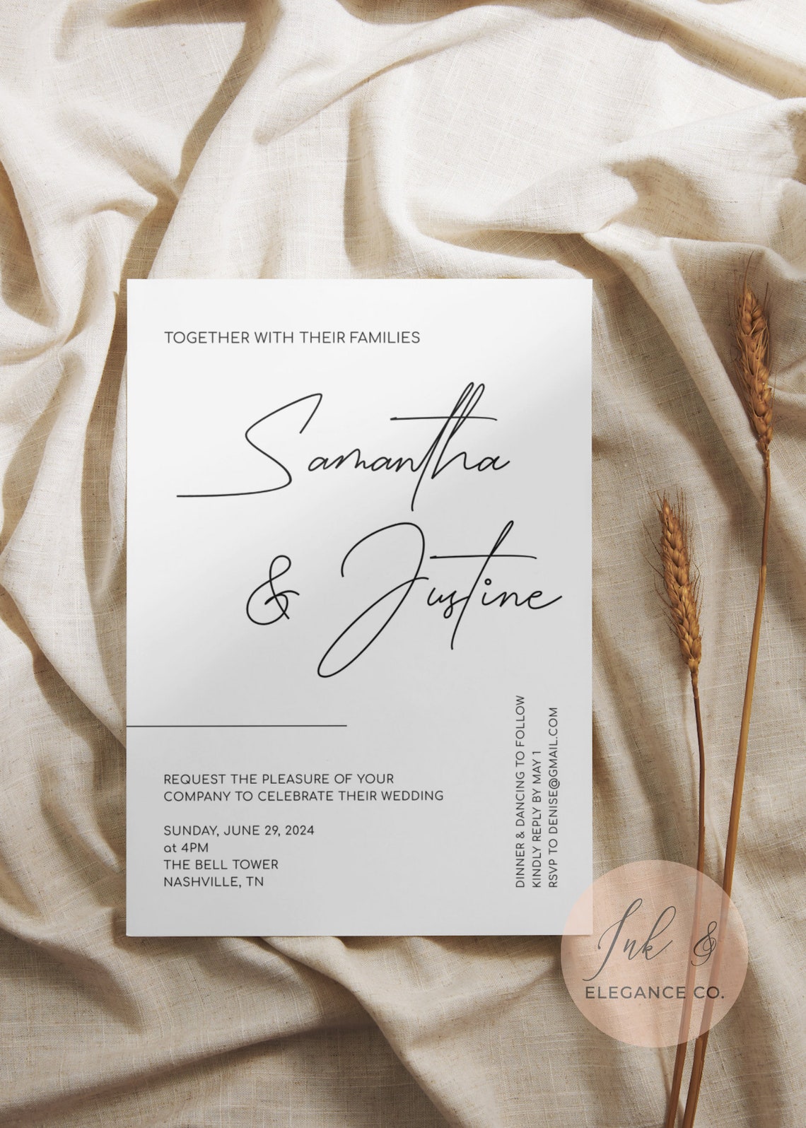 Minimalist Wedding Main Invitation Template, Simple Wedding Invitation ...