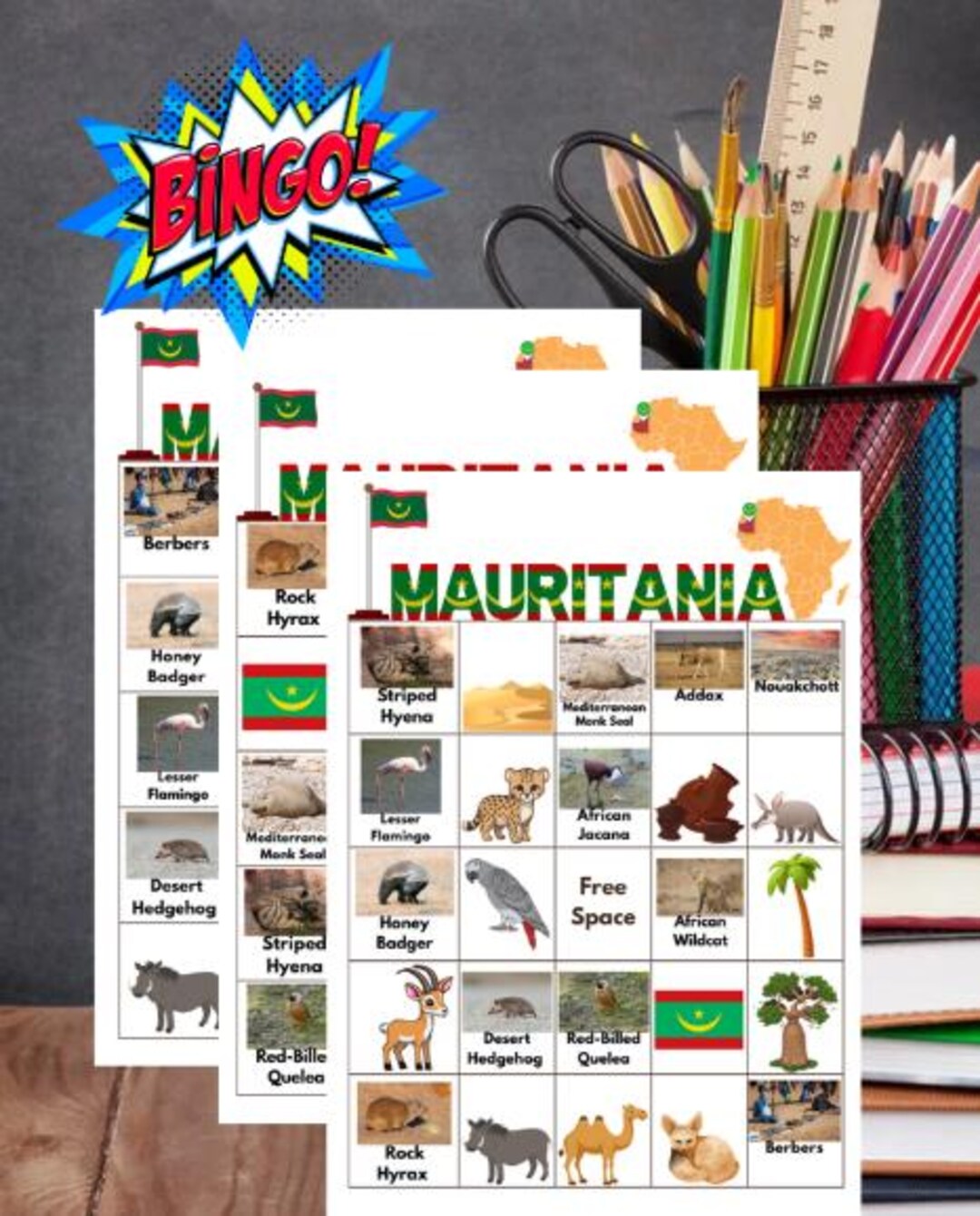 Printable Mauritania Bingo Game 20 Cards Desert Culture History ...