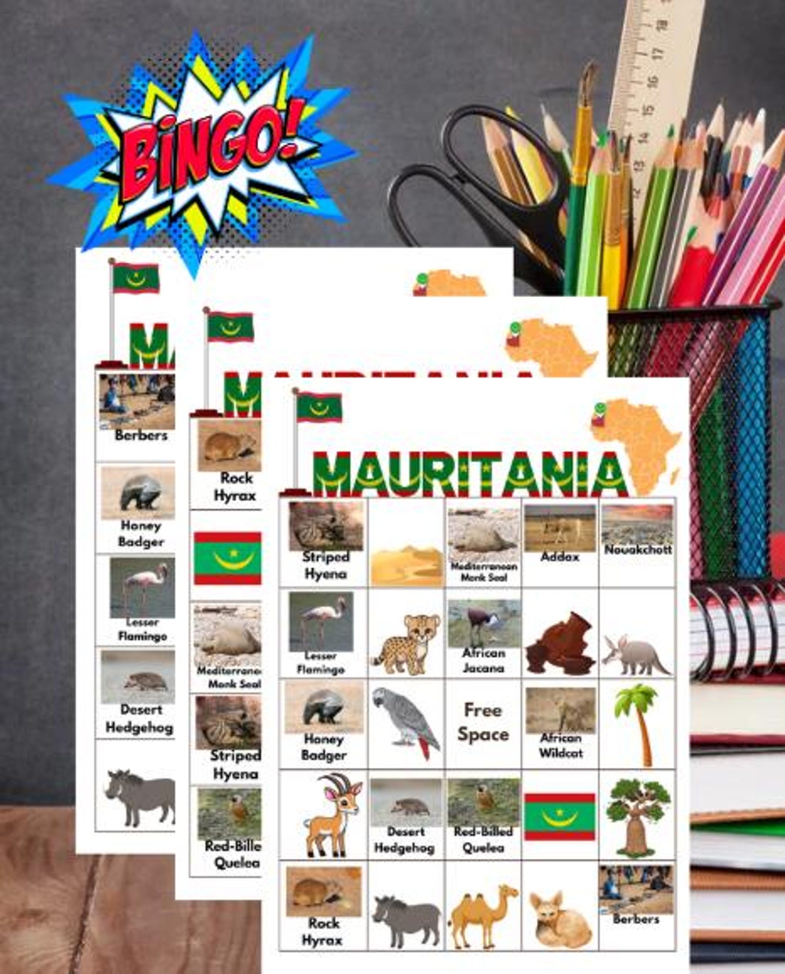 Printable Mauritania Bingo Game 20 Cards Desert Culture History ...