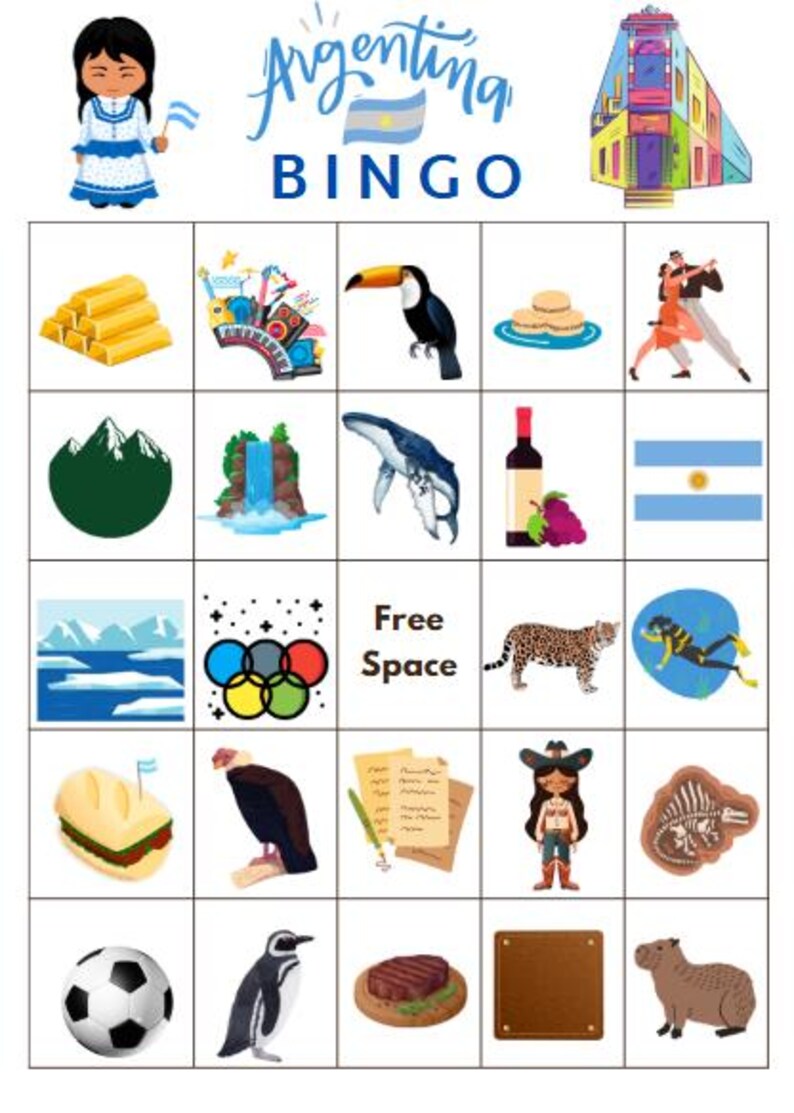 Argentina Bingo Game Printable Spanish Activity Hispanic Heritage ...