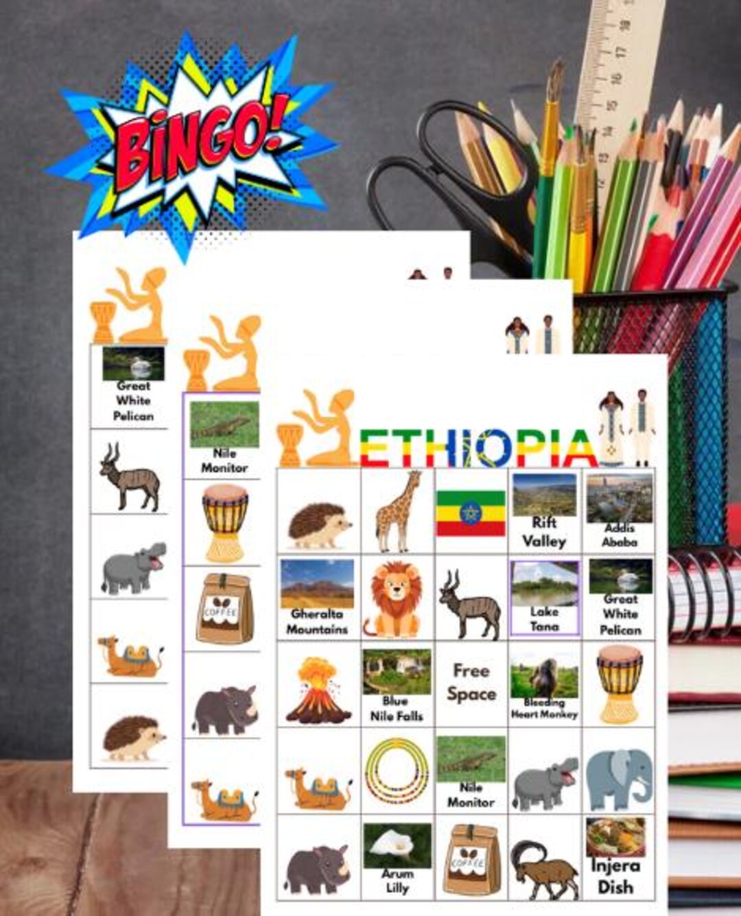 Printable Ethiopia Bingo Game 20 Cards Coffee Culture Landmarks ...