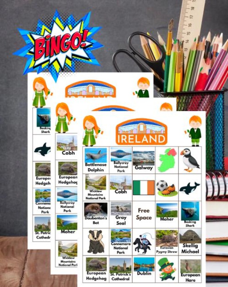 Ireland Country Bingo for Kids Learning Castles Traditions and ...