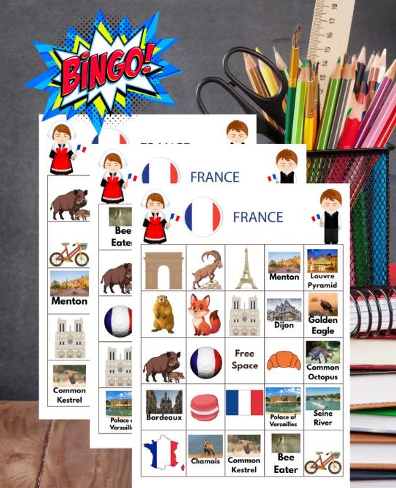 France Bingo Game Printable French Culture Activity for Kids and Adults ...