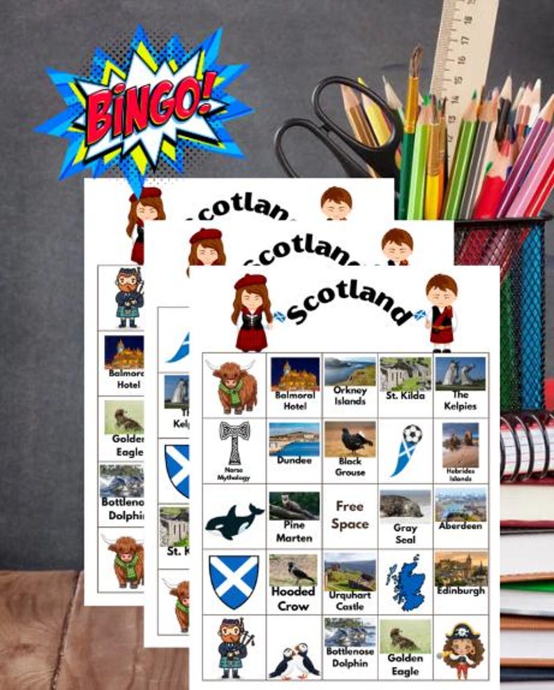 Scotland Bingo Game for Kids Castles Highlands and Culture for ...