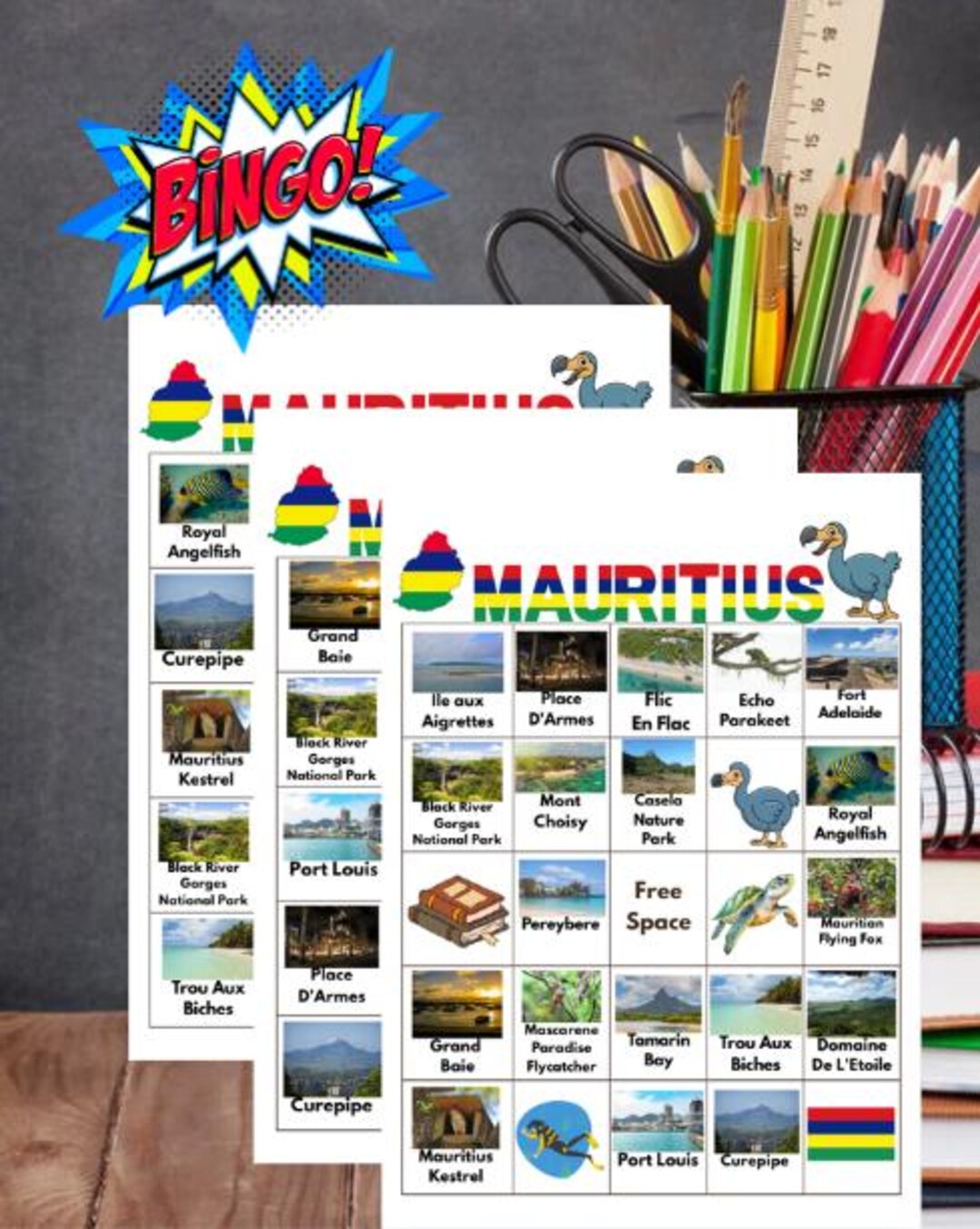 Printable Mauritius Bingo Game 20 Cards Island Beaches Culture ...