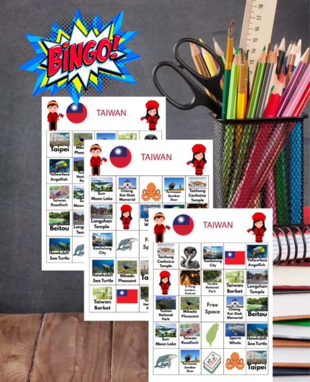 Taiwan Bingo Game Cultural Symbols and Landmarks Educational Activity ...