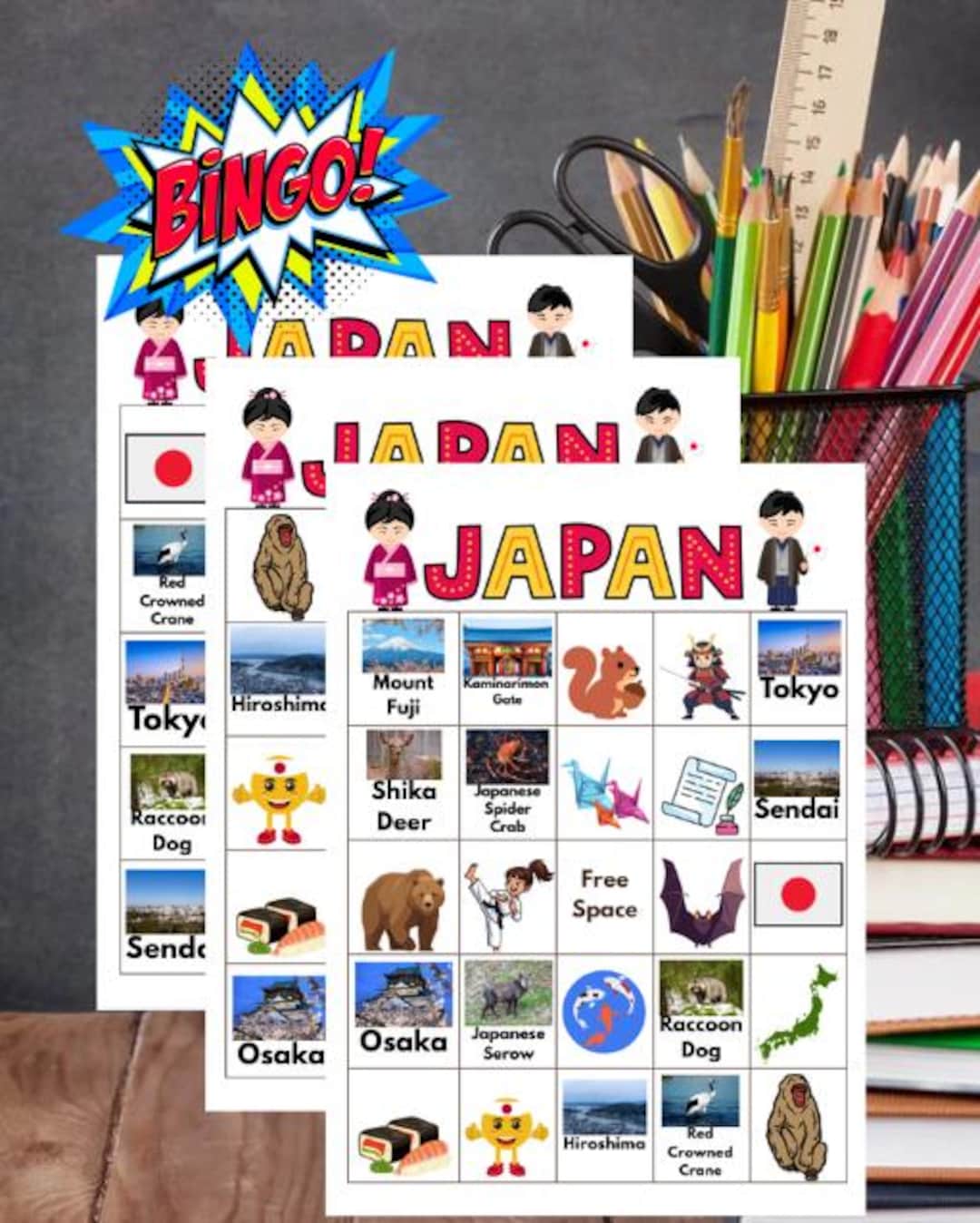 Japan Bingo Game Printable Japanese Culture Party Activity for Kids and ...