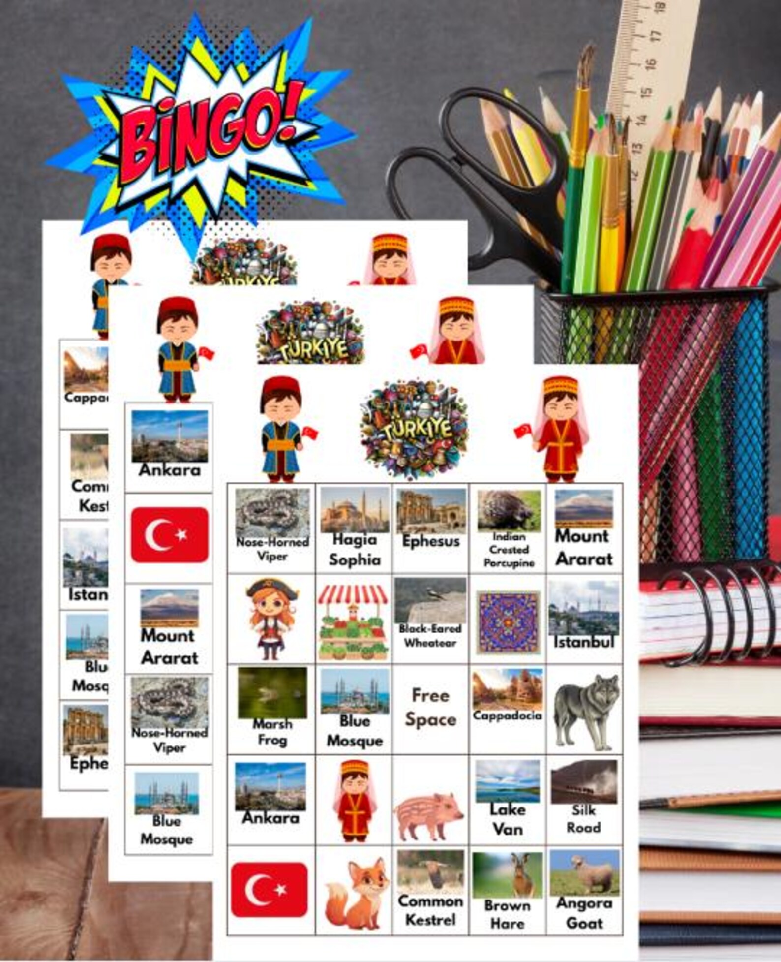 Turkey Bingo Game Cards for Kids and Adults Turkish Culture Activity ...