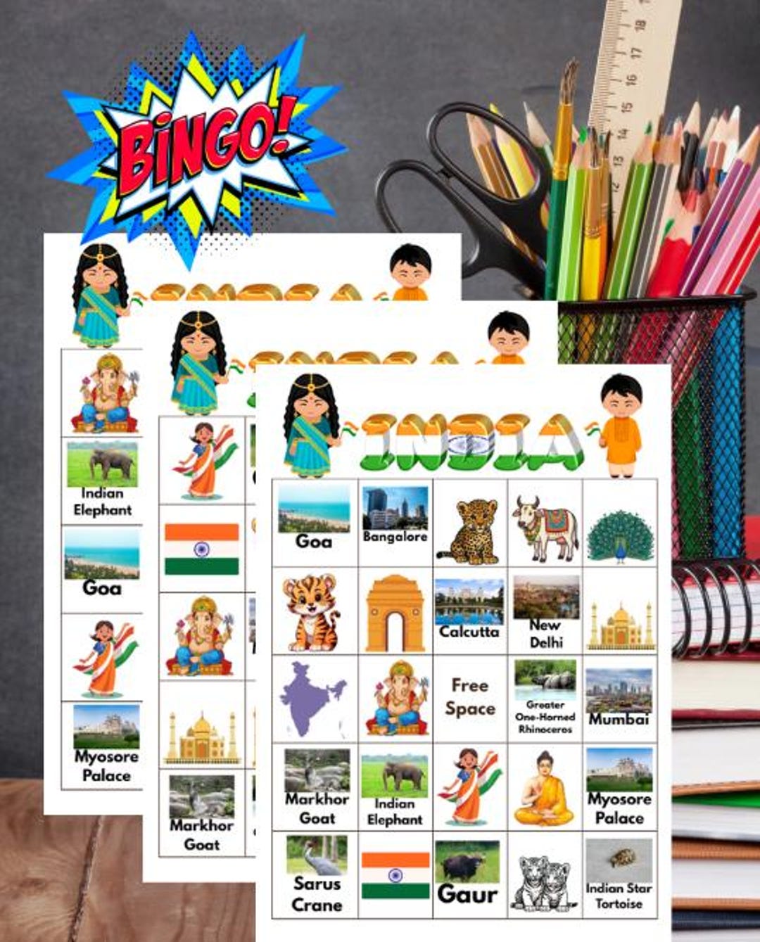 India Bingo Game Printable Cultural Symbols Activity for Kids Classroom ...