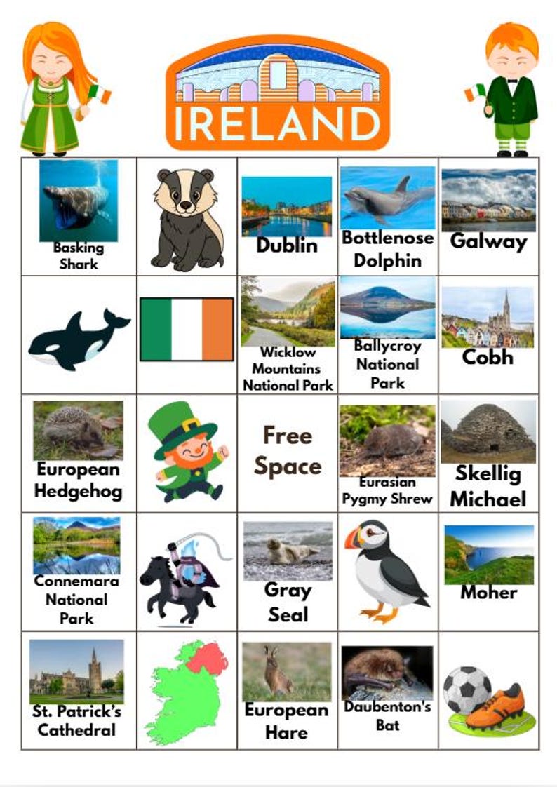 Ireland Country Bingo for Kids Learning Castles Traditions and ...