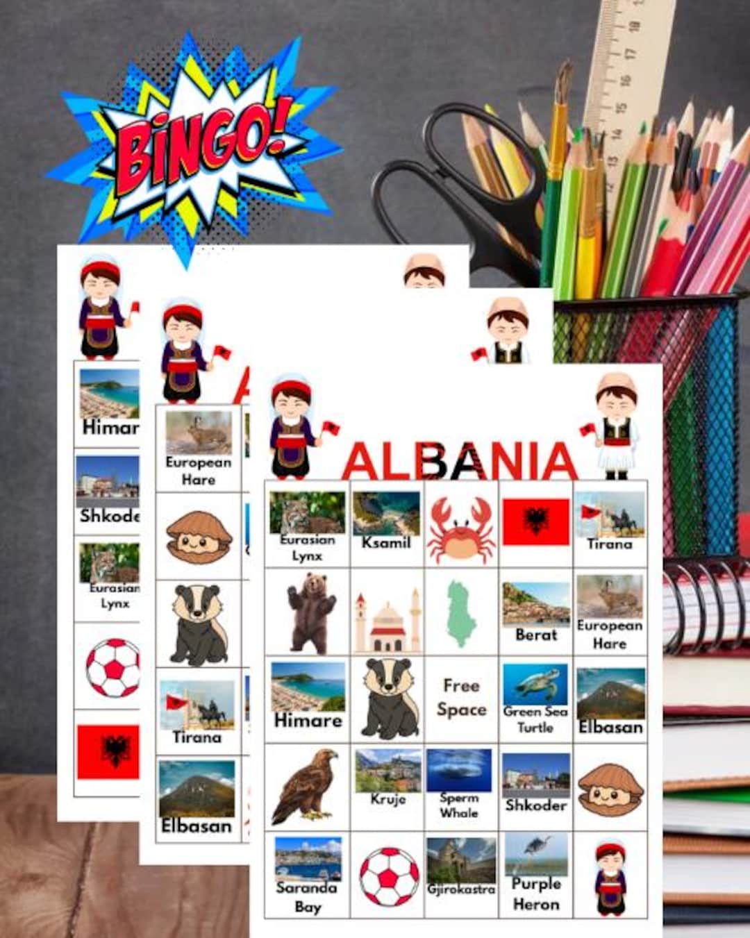 Printable Albania Bingo Game for Kids Educational Geography Activity ...