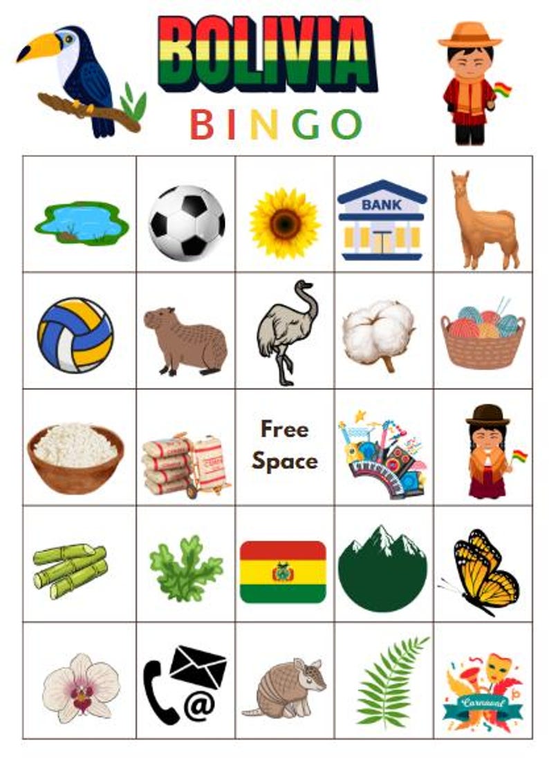 Bolivia Bingo Game Printable Spanish Activity Hispanic Heritage ...