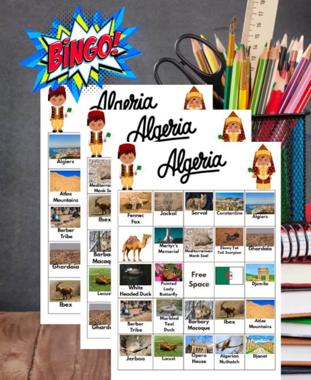 Printable Algeria Bingo Game 20 Cards Desert Cities Culture Classroom ...