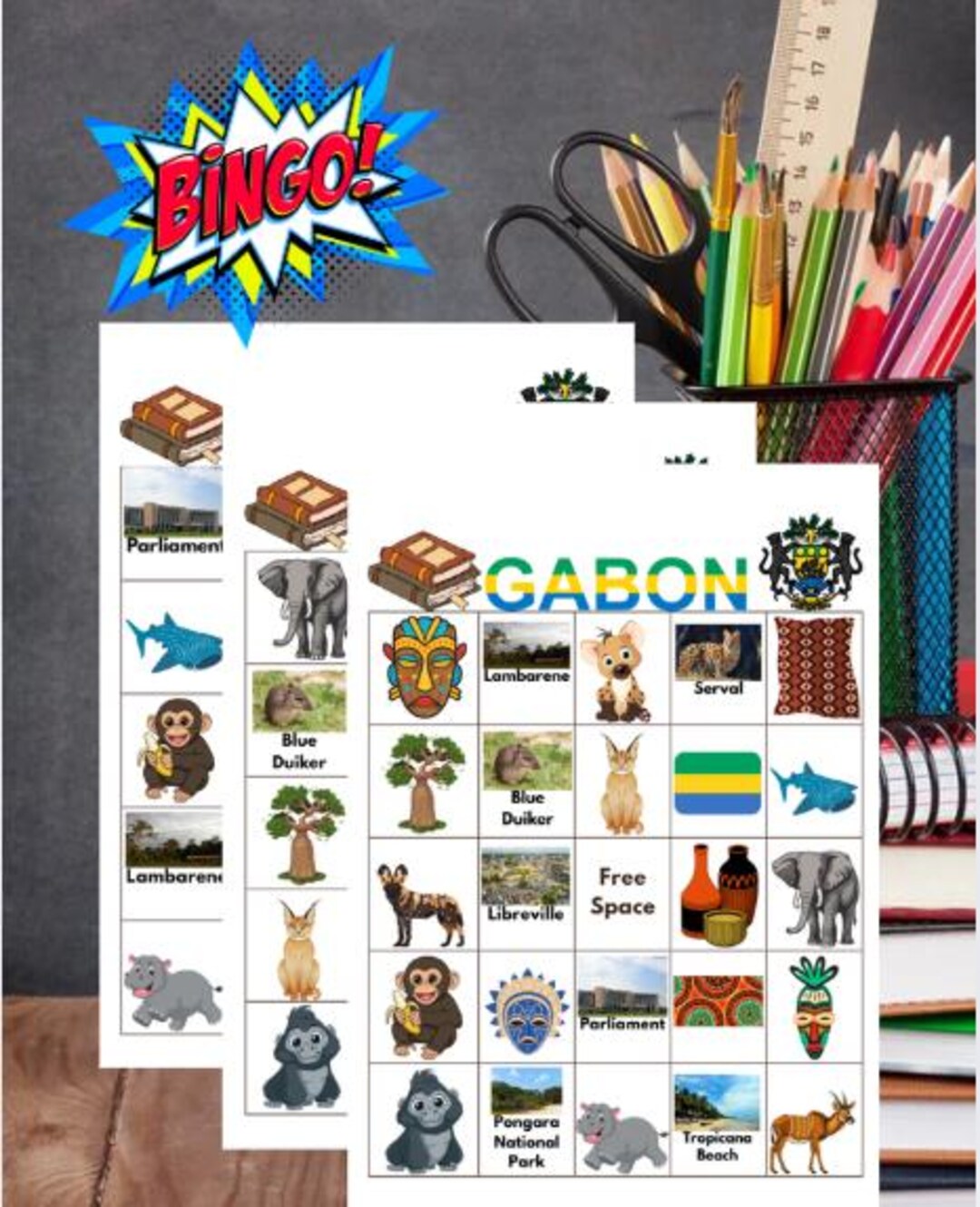 Printable Gabon Bingo Game 20 Cards Rainforest Wildlife Culture ...