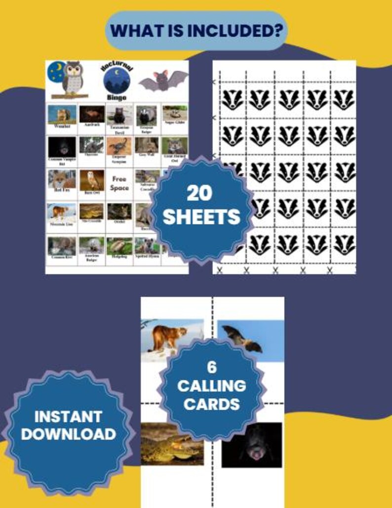 Printable Nocturnal Animals Bingo Game for Kids and Adults Educational ...