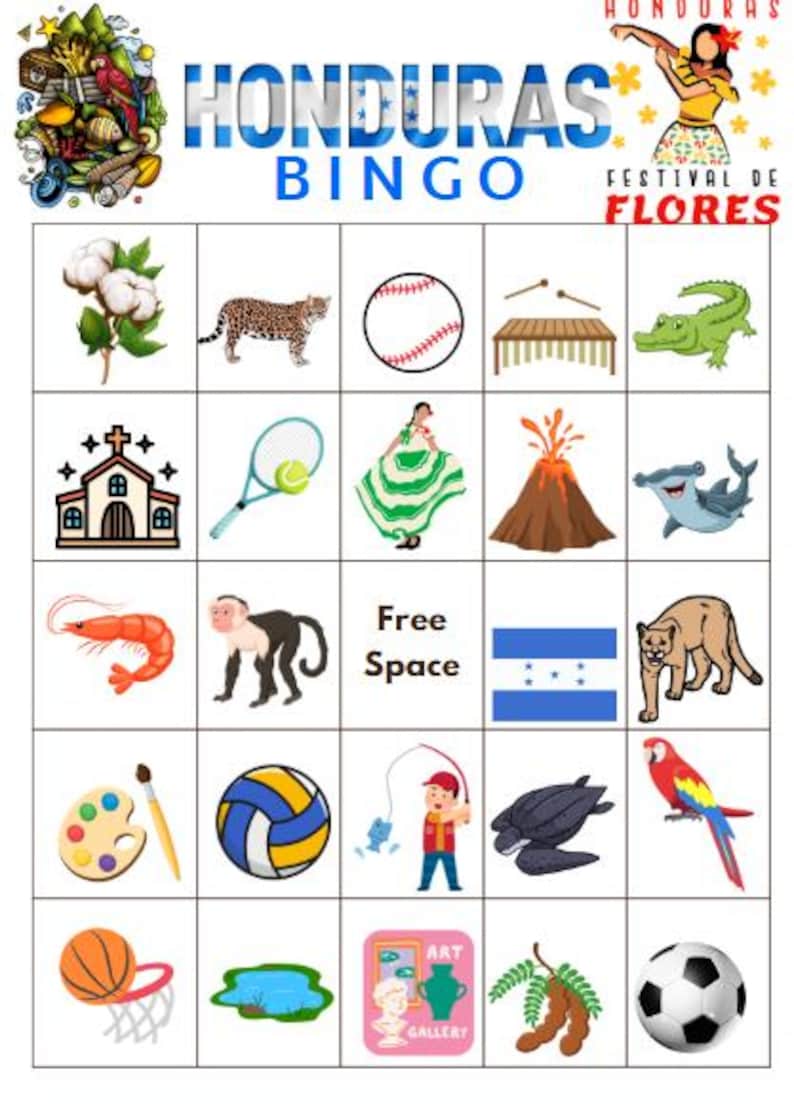 Honduras Bingo Game Printable Honduran Cultural Game Family Classroom ...