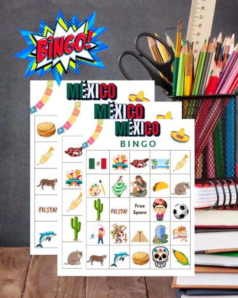 Mexico Bingo Game Printable Mexican Party Game Cultural Family Activity ...