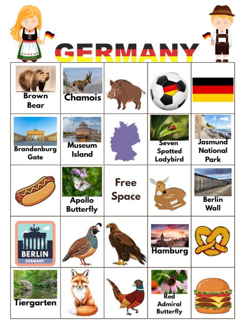 Germany Bingo Game for Kids Learning Culture and European Geography ...
