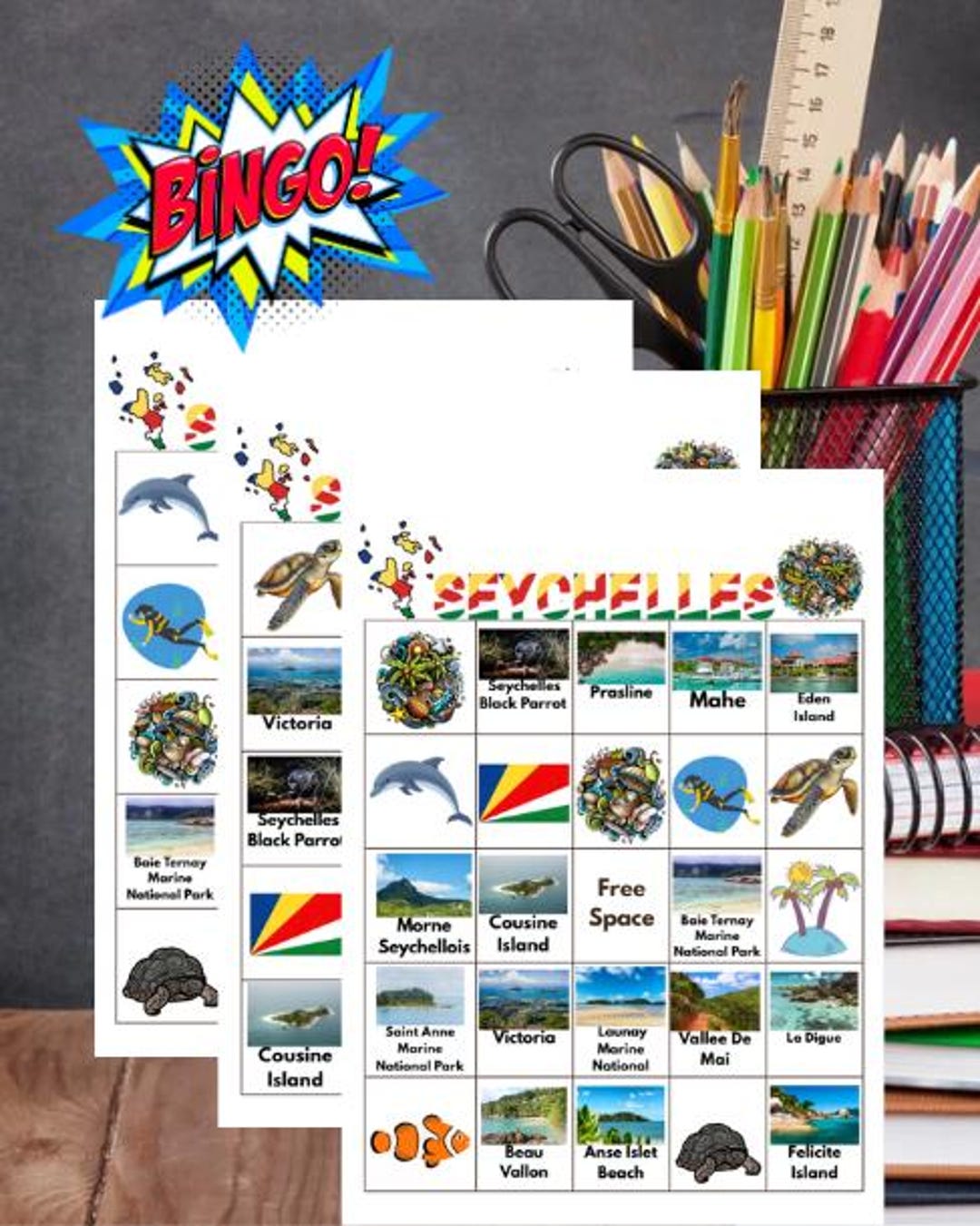 Seychelles Bingo Game for Kids 20 Cards Island Wildlife Culture ...