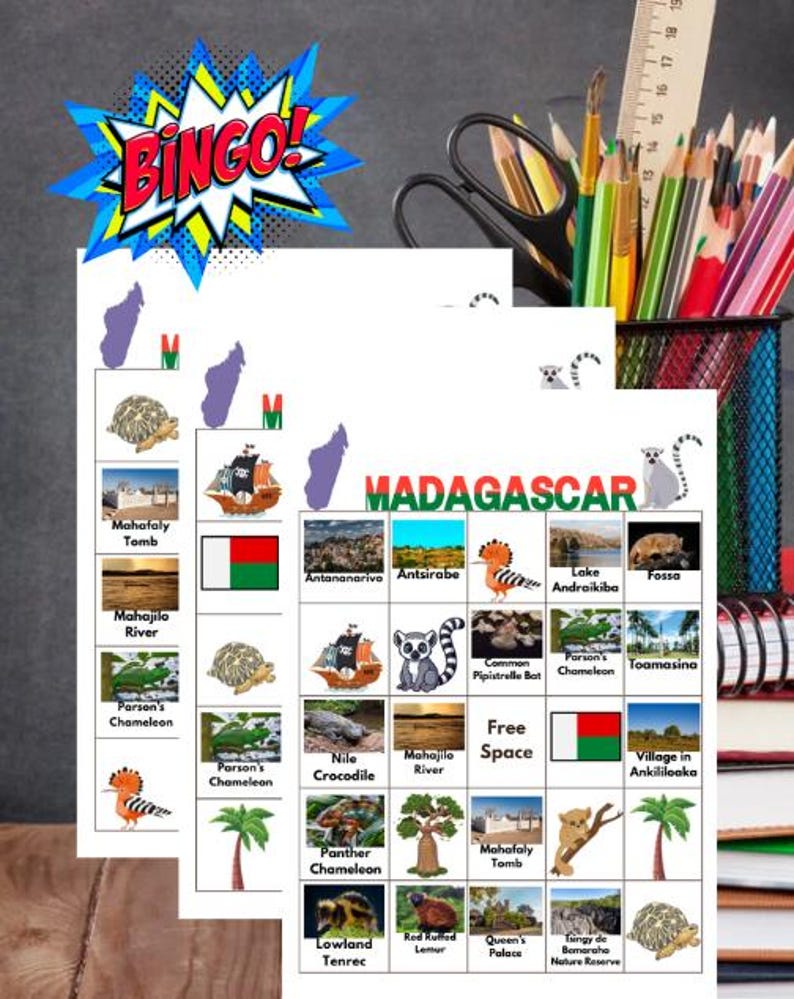 Printable Madagascar Bingo Game 20 Cards Lemurs Wildlife Nature ...