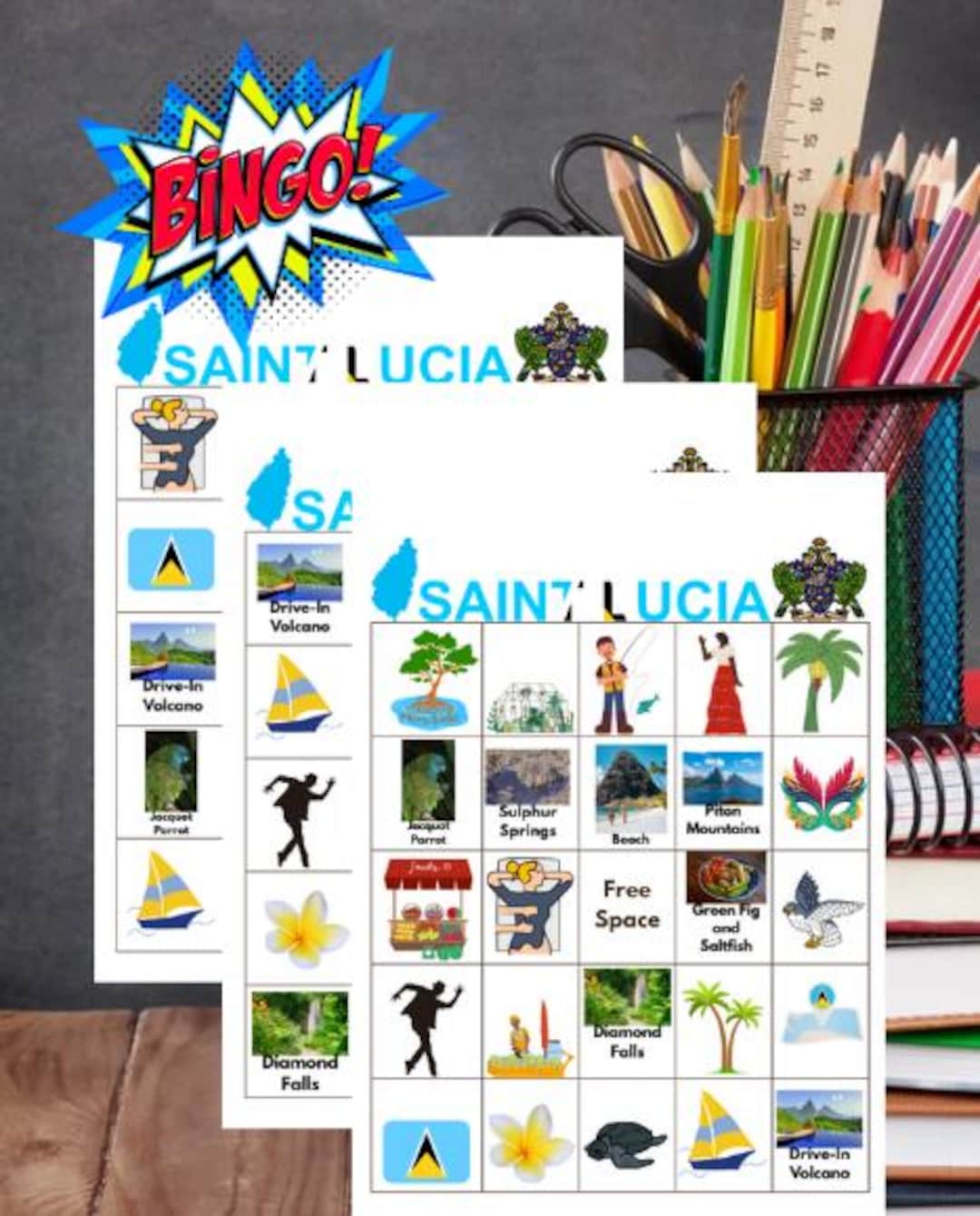 Saint Lucia Bingo Game Printable Caribbean Bingo Party Game for Kids ...