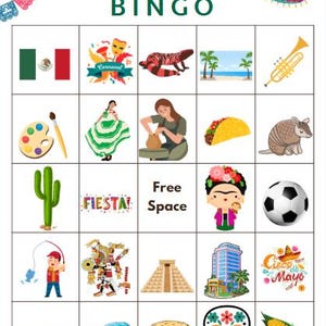 Mexico Bingo Game Printable Mexican Party Game Cultural Family Activity ...
