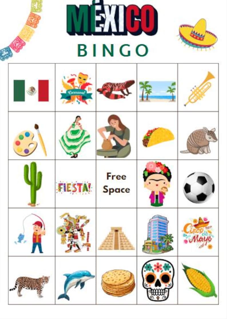 Mexico Bingo Game Printable Mexican Party Game Cultural Family Activity ...
