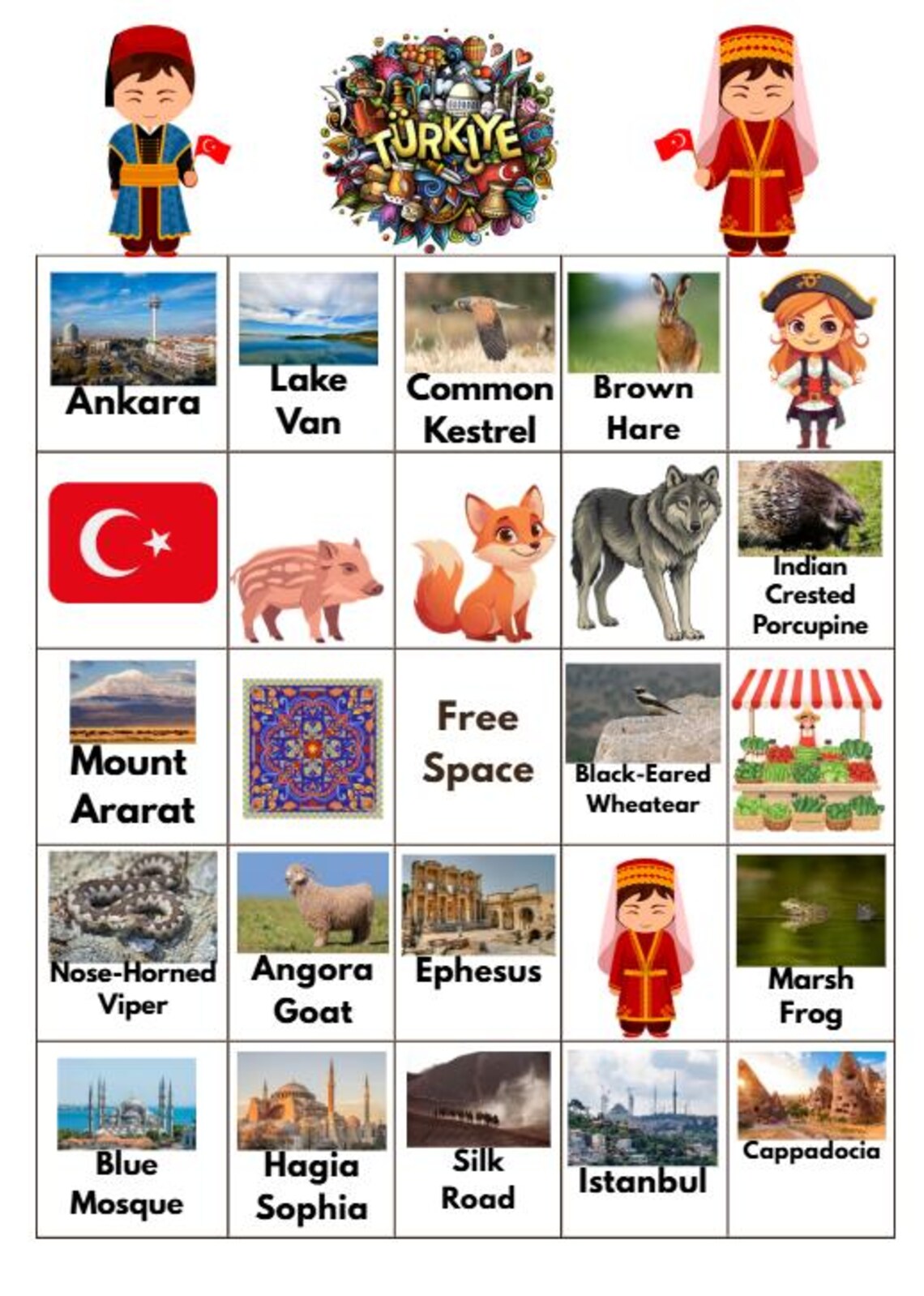 Turkey Bingo Game Cards for Kids and Adults Turkish Culture Activity ...