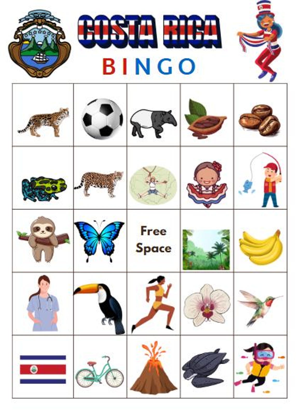 Costa Rica Bingo Game Printable Spanish Activity Hispanic Heritage ...