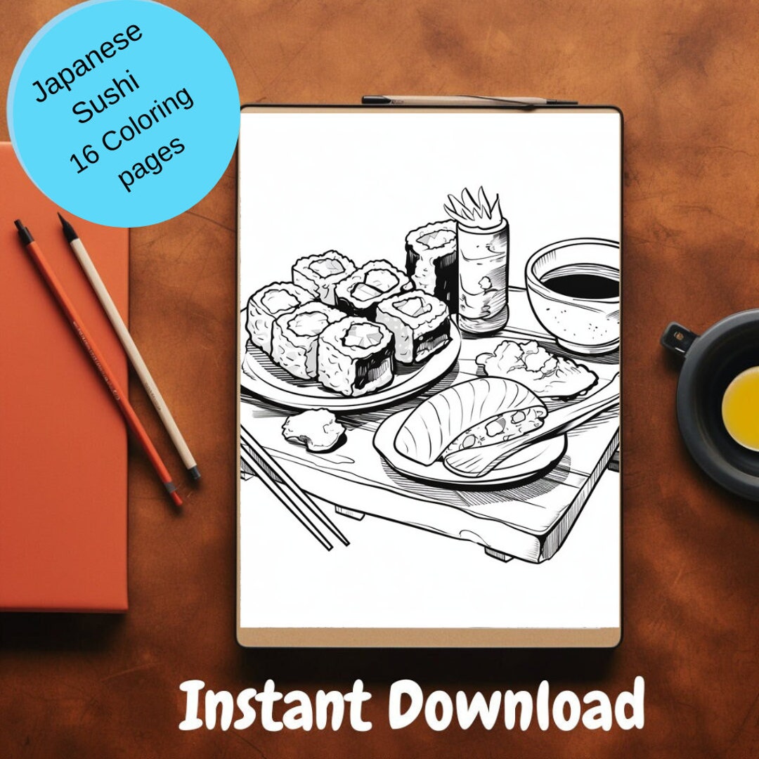 Japanese Sushi Food 16 Coloring Pages, Anime Coloring Page, Adults Kids ...