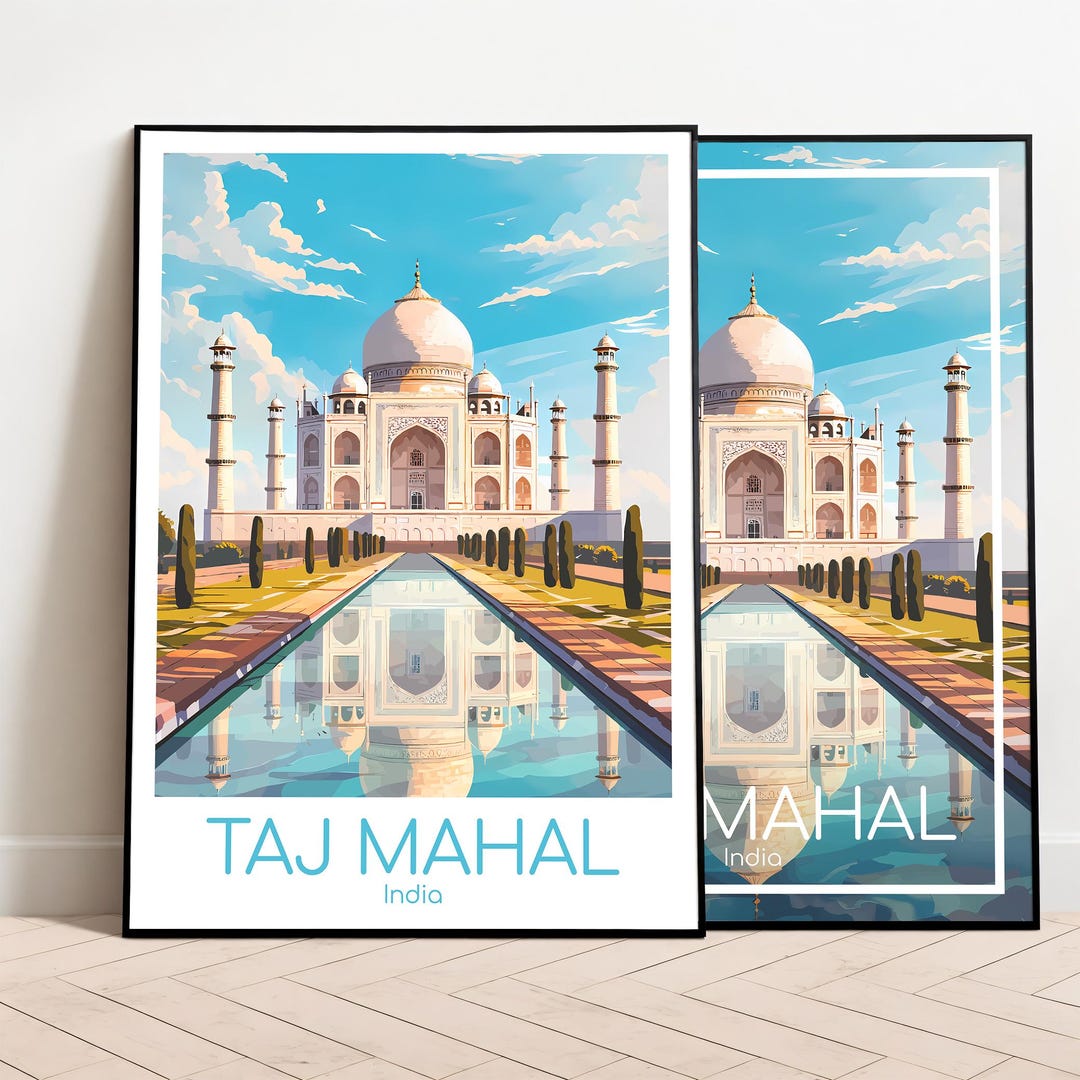 Taj Mahal Travel Poster Taj Mahal Poster Wall Art India Vintage Poster ...