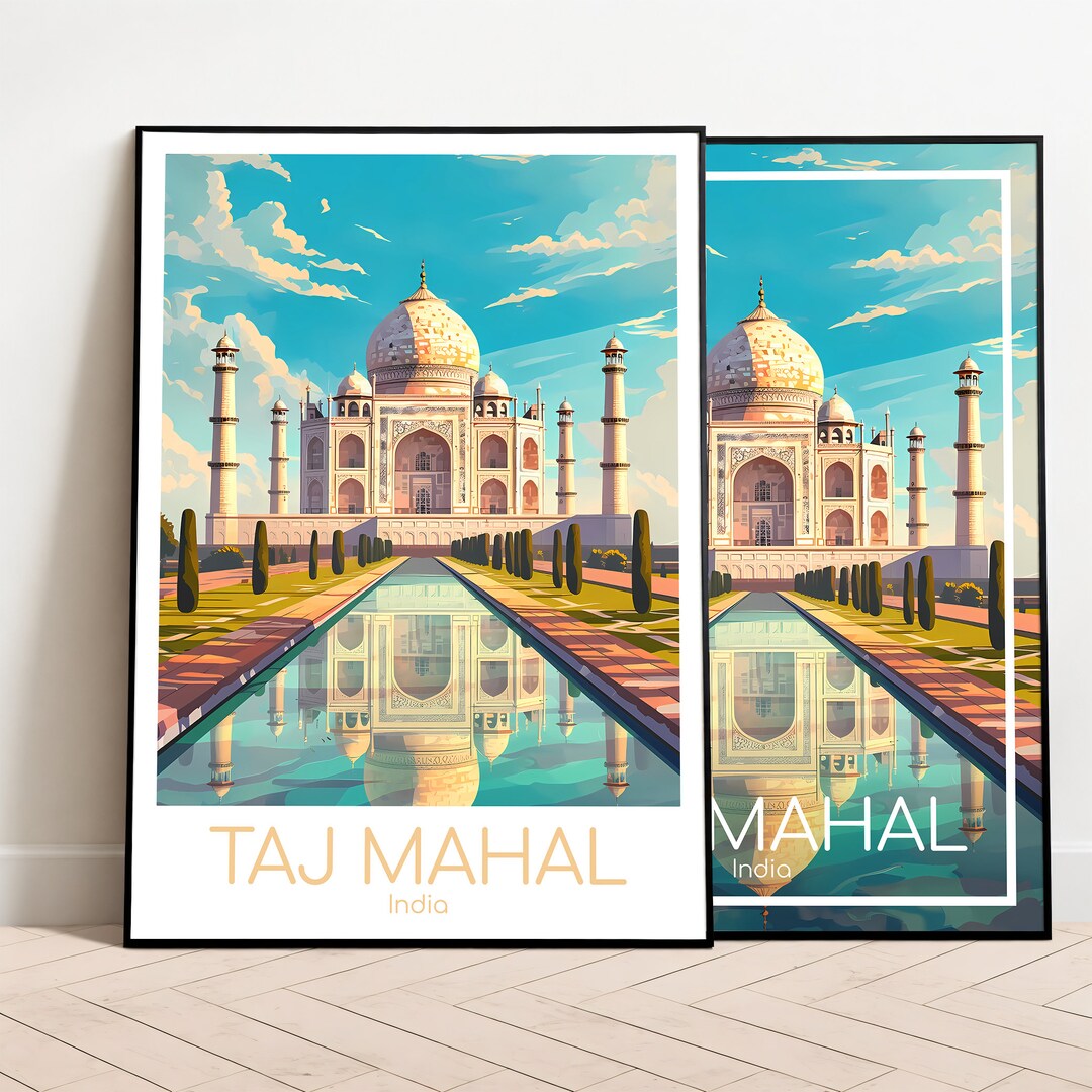 Taj Mahal Travel Poster Taj Mahal Poster Wall Art India Vintage Poster ...
