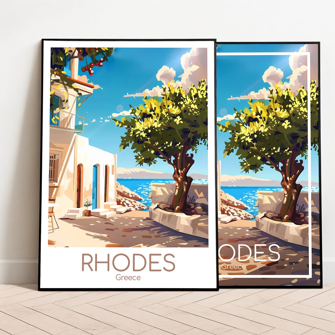 Rhodes Travel Poster Rhodes Poster Wall Art Greece Vintage Poster ...