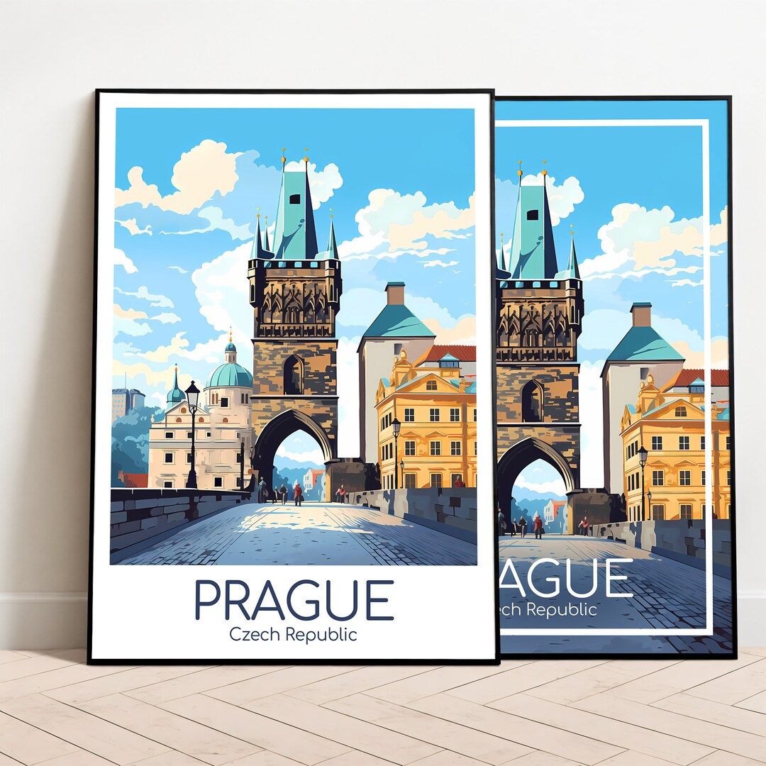 Prague Travel Poster Charles Bridge Prague Poster Wall Art Czech ...