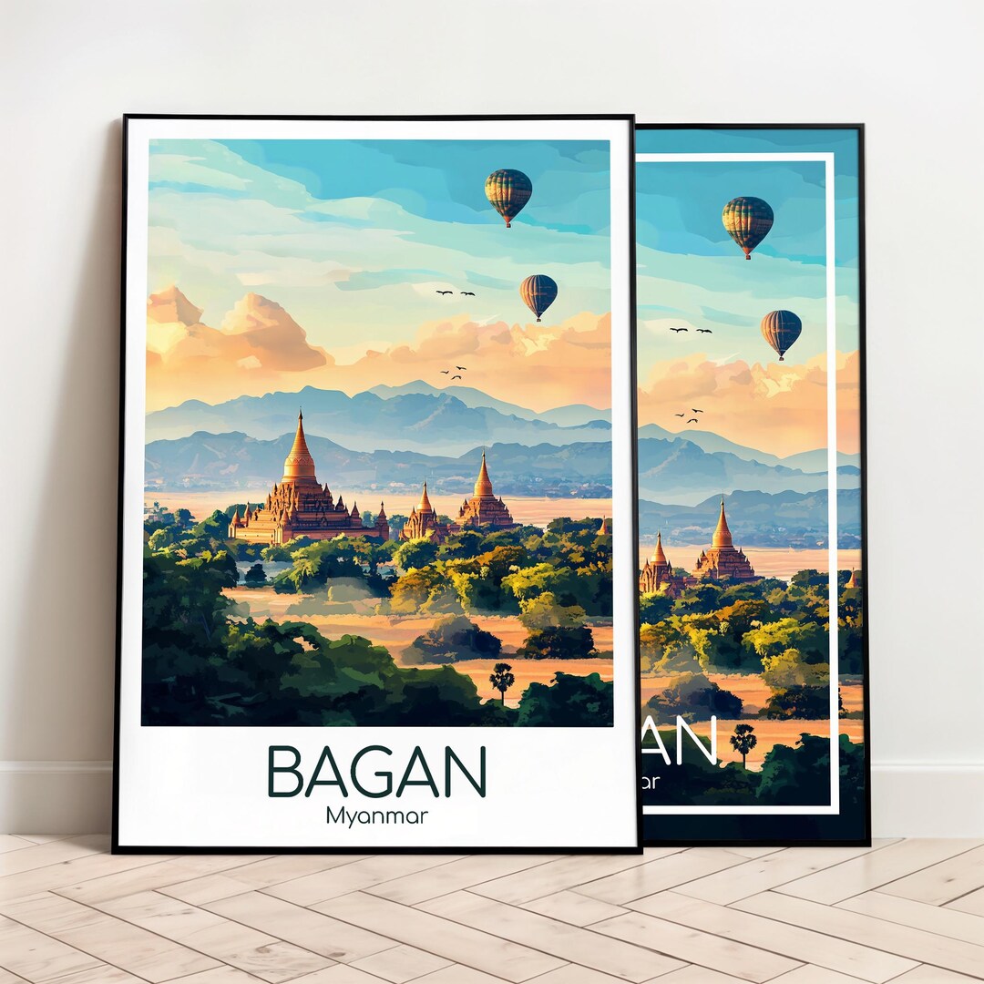 Bagan Travel Poster Bagan Poster Wall Art Myanmar Vintage Poster Bagan ...