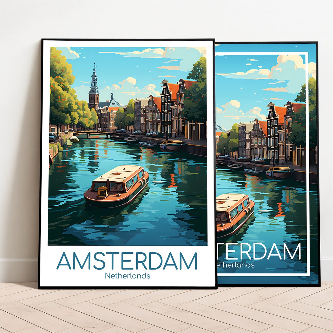 Amsterdam Travel Poster Amsterdam Poster Wall Art Netherlands Vintage ...
