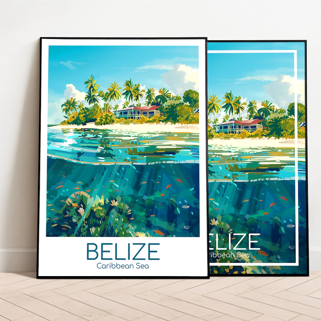 Belize Travel Poster Belize Poster Wall Art Central America Vintage ...