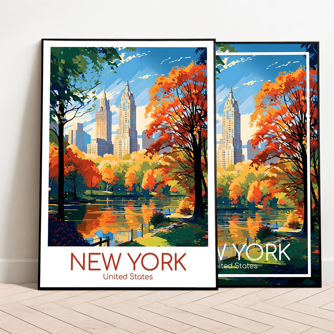 New York Travel Poster Park New York Poster Park Wall Art USA Vintage ...