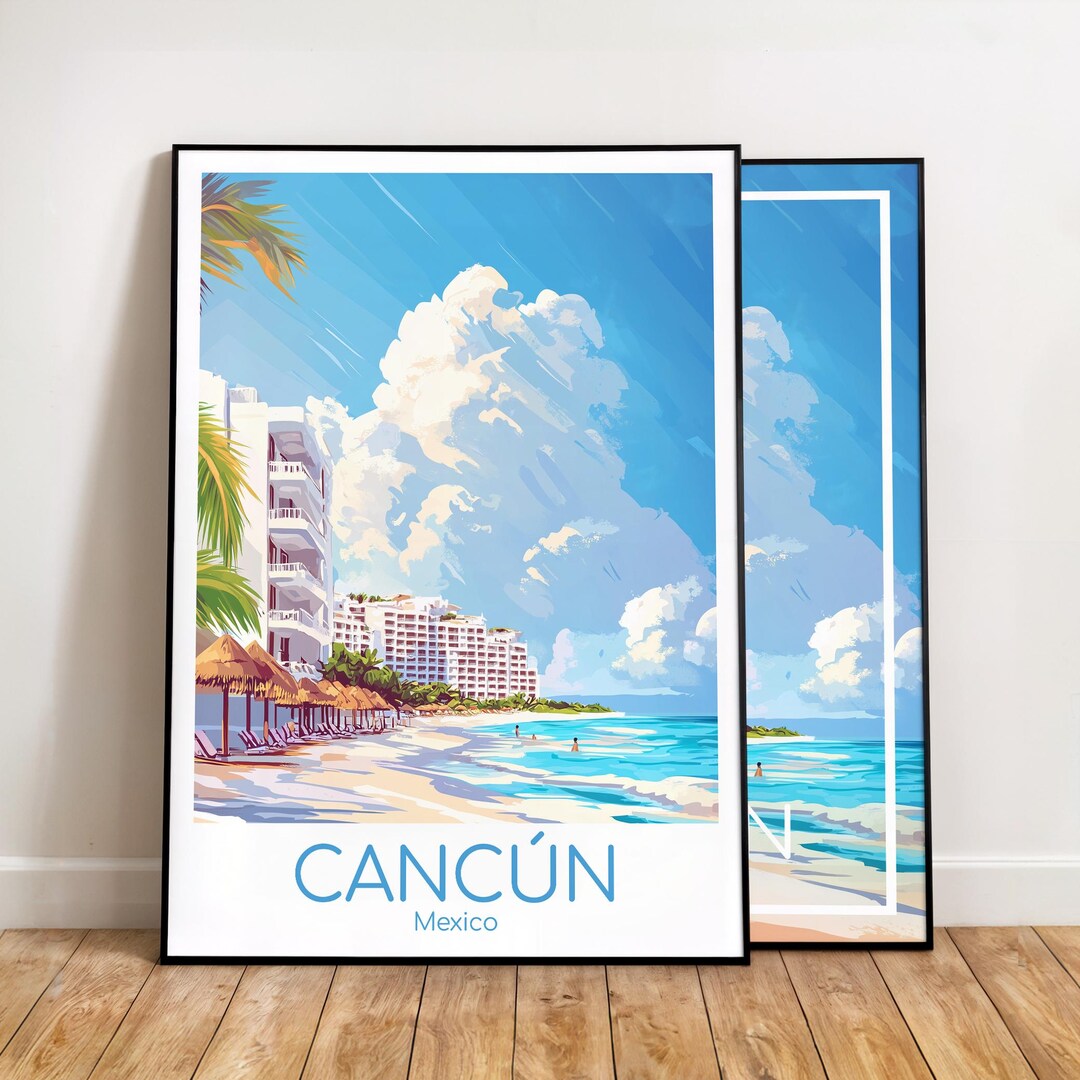 Cancun Travel Poster, Cancun Poster, Wall Art, Mexico Vintage Poster ...