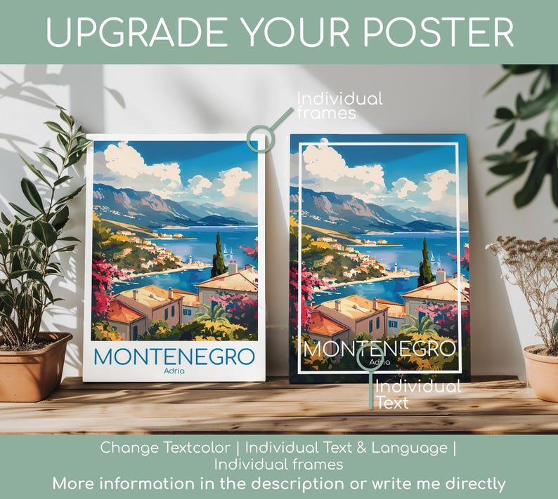 Montenegro Travel Poster, Montenegro Poster Wall Art, Adriatic Vintage ...