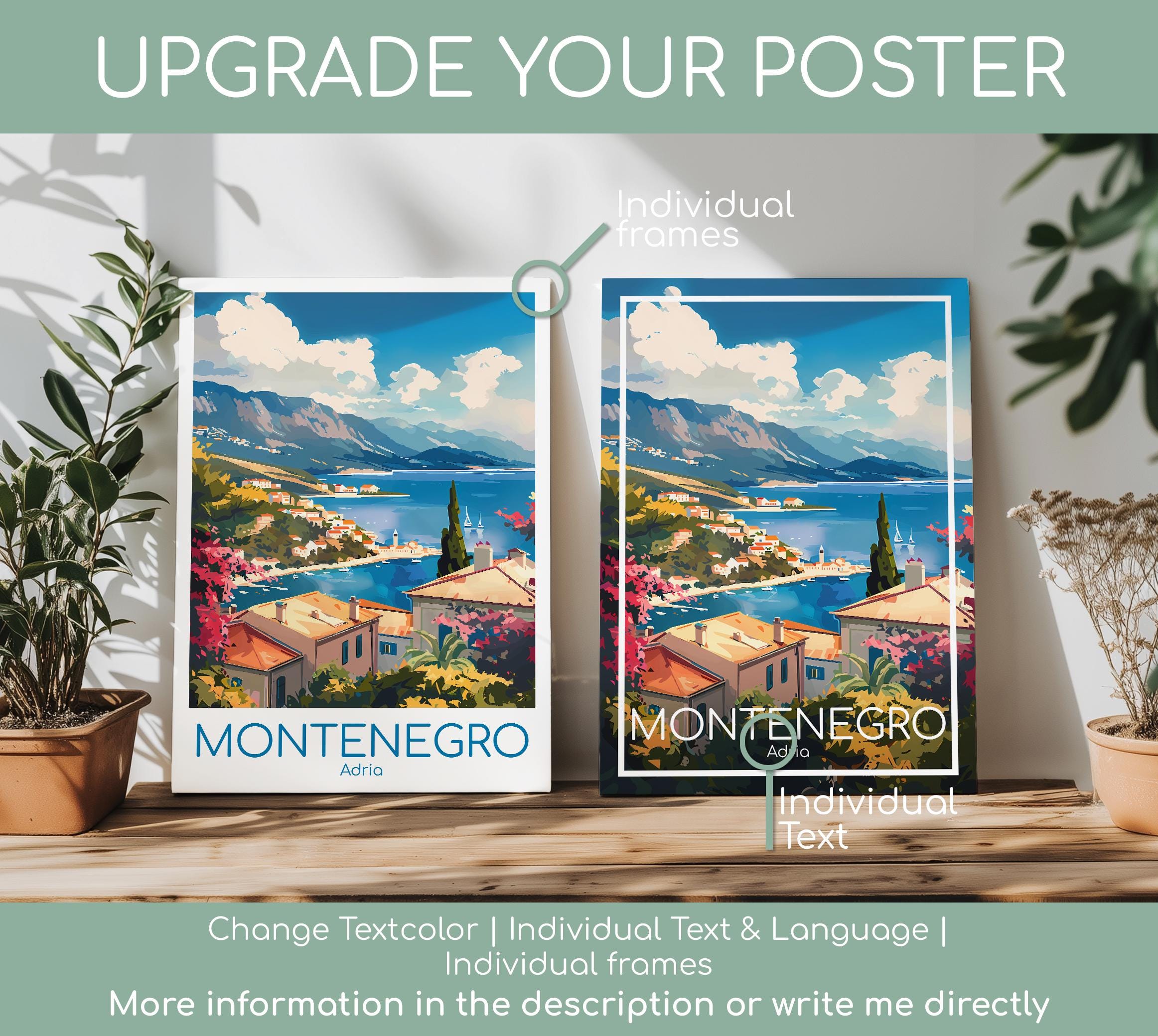 Montenegro Travel Poster, Montenegro Poster Wall Art, Adriatic Vintage ...