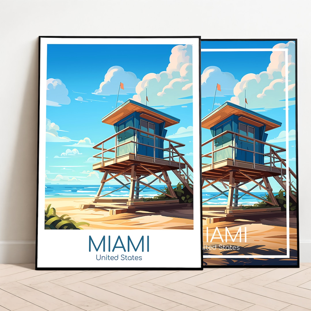 Miami Beach Travel Poster Miami Poster Wall Art USA Vintage Poster ...