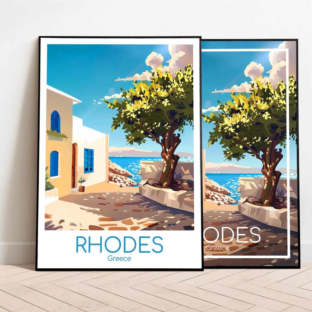 Rhodes Travel Poster Rhodes Poster Wall Art Greece Vintage Poster ...