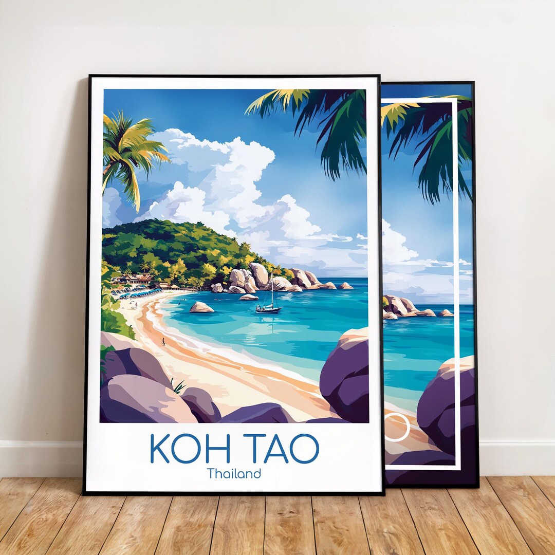 Koh Tao Travel Poster Koh Tao Poster Wall Art Thailand Vintage Poster ...