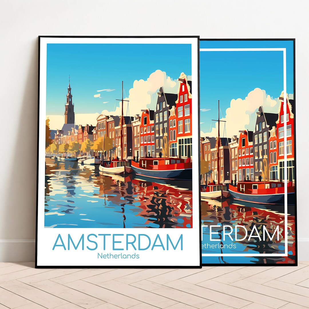 Amsterdam Travel Poster Amsterdam Poster Wall Art Netherlands Vintage ...