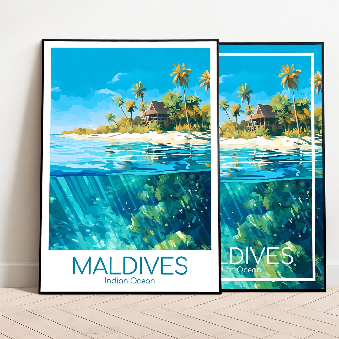 Malediven Reiseposter Malediven Poster Wall Art Indischer Ozean Vintage ...
