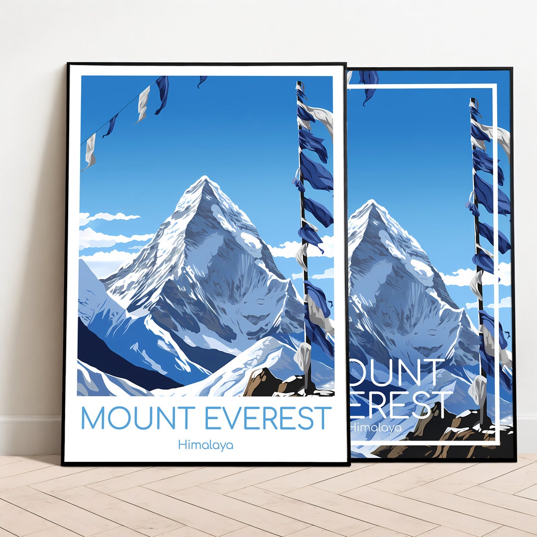 Mount Everest Travel Poster Mount Everest Poster Wall Art Himalaya ...