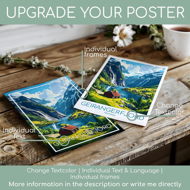 Geirangerfjord Travel Poster Norway Poster Wall Art Vintage ...