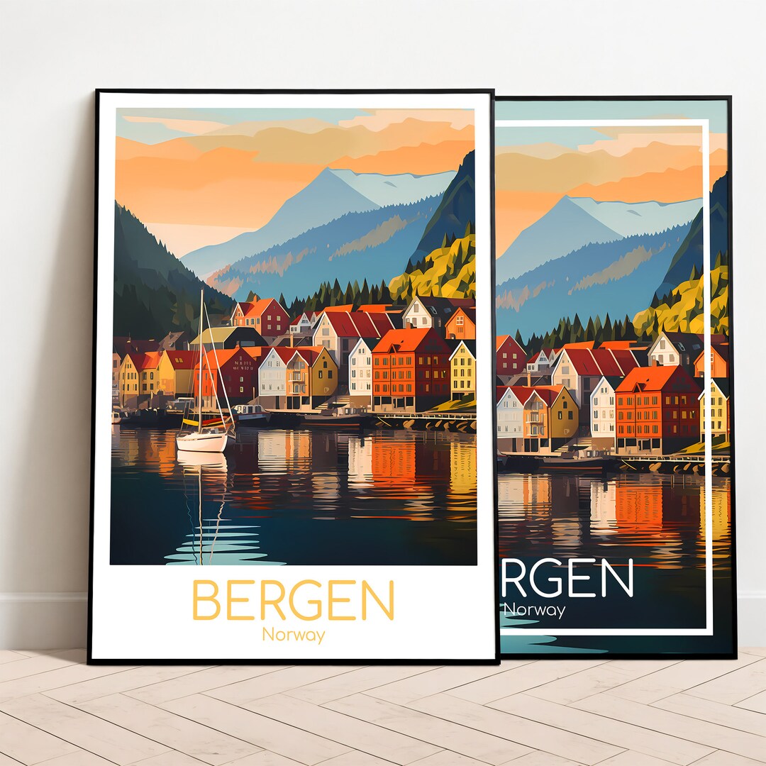Bergen Travel Poster Bergen Poster Wall Art Norway Vintage Poster ...